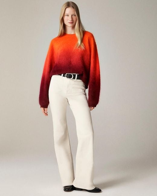 J.Crew Dip-Dyed Brushed Cashmere Crewneck Sweater in Red | Lyst