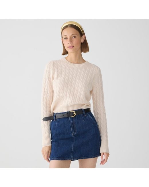 J Crew Cashmere Shrunken Cable Knit Crewneck Sweater In Natural Lyst