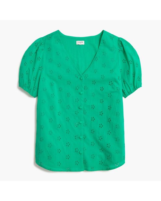 J Crew Eyelet Button Front Shirt In Green Lyst