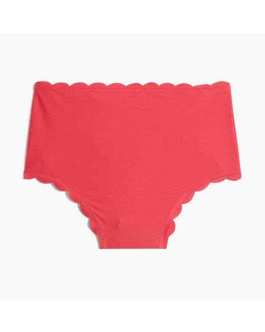 J Crew High Rise Scalloped Bikini Bottom In Red Lyst