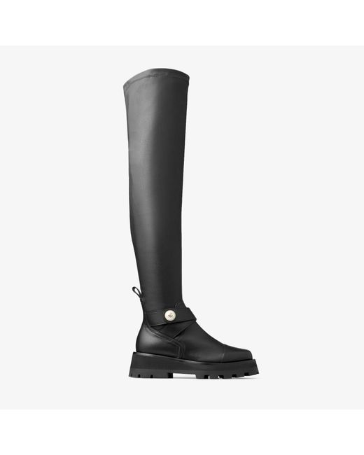 Jimmy Choo Stretch Leather Over-the-Knee Monogram Boots in Black | Lyst