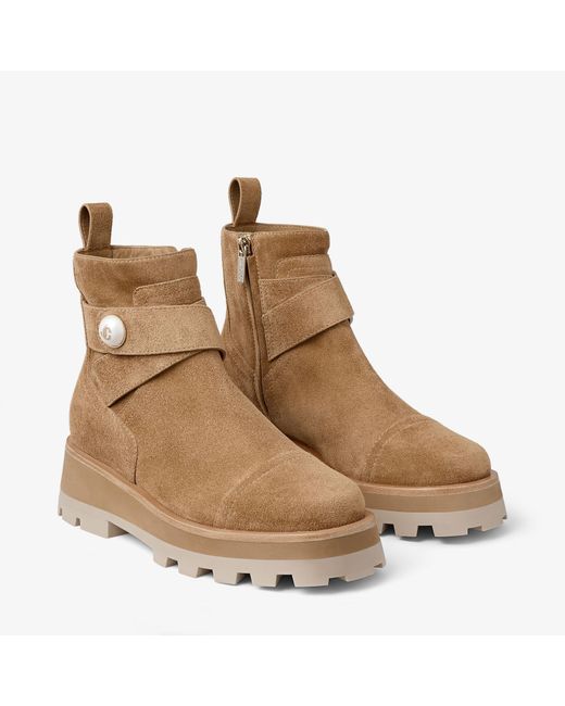 Jimmy Choo Velvet Suede Zip-Up Ankle Boots in Natural | Lyst