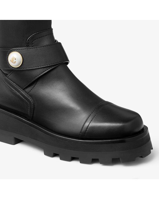 Jimmy Choo Stretch Leather Over-the-Knee Monogram Boots in Black | Lyst