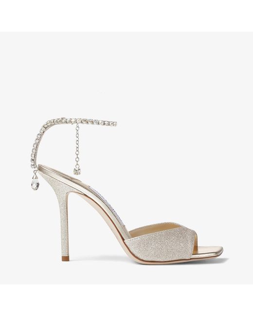 Jimmy Choo Saeda Sandal 100 in Platinum Ice/Crystal (Metallic) | Lyst