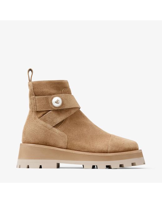 Jimmy Choo Velvet Suede Zip-Up Ankle Boots in Natural | Lyst