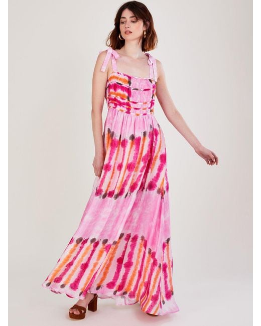 Monsoon Satin Talitha Tie Dye Maxi Dress Pink Lyst Uk