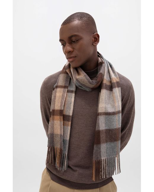 Johnstons of Elgin Block Check Cashmere Scarf in Brown Lyst UK