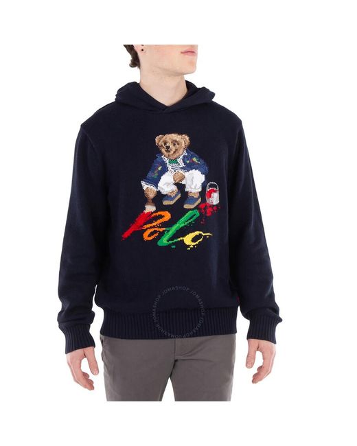 Polo Ralph Lauren Polo Bear Intarsia Hooded Sweater in Blue for Men | Lyst