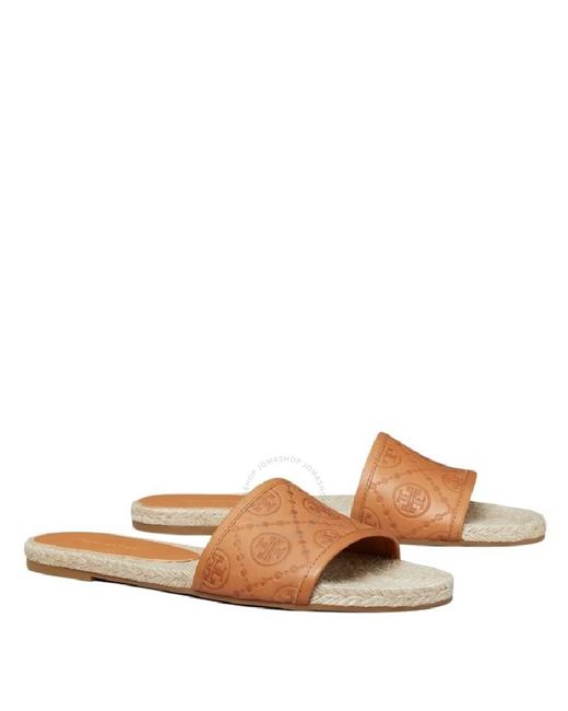Tory Burch Monogram Espadrille Flat Slides in Brown | Lyst