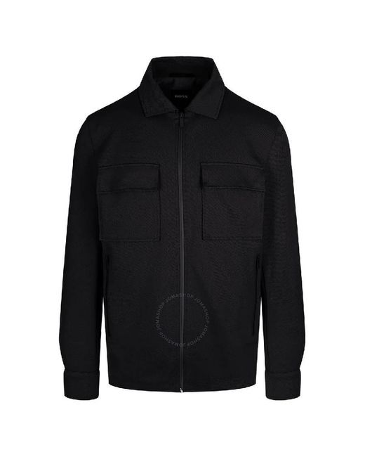 BOSS Long Sleeve Zip-Up Overshirt in Black for Men | Lyst UK