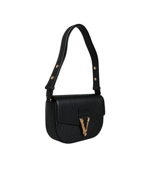 Versace Grainy Calf Leather Logo Crossbody Shoulder Bag in Black | Lyst UK