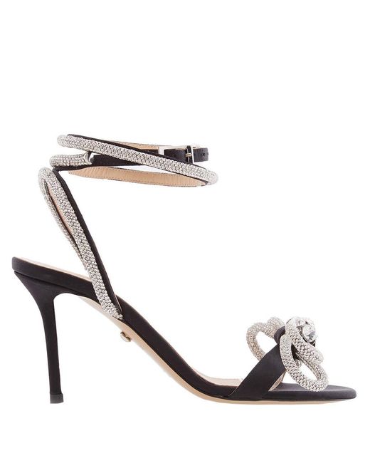 Mach & Mach Crystal Double Bow Sandals in Metallic | Lyst UK