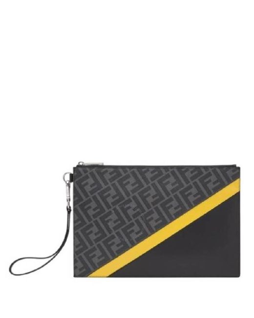 Fendi Ff Logo Jacquard Flat Pouch in Blue for Men | Lyst