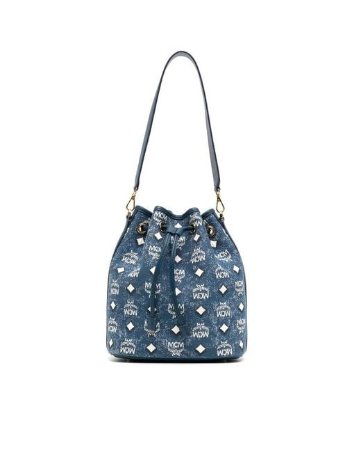 MCM Dessau Denim Bucket Bag in Blue | Lyst