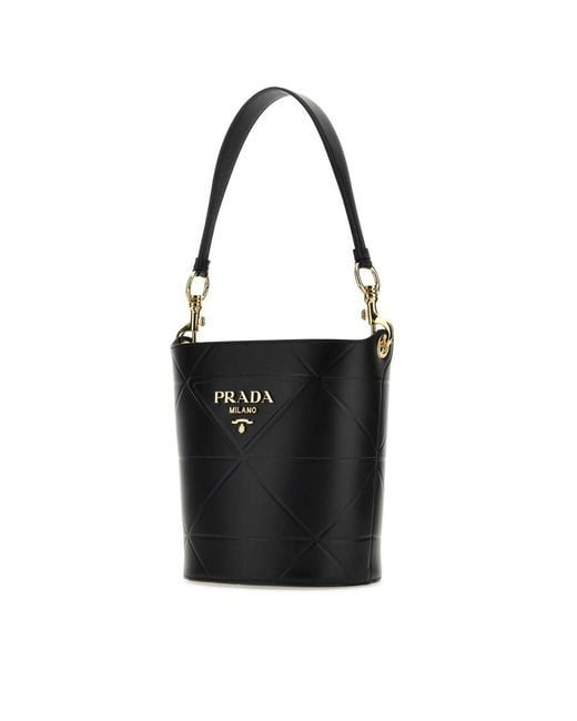 Prada Leather Bucket Bag in Black | Lyst