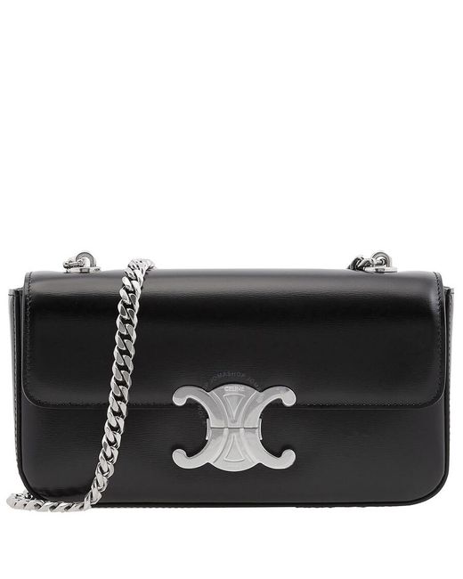 Celine Shiny Calfskin Claude Chain Shoulder Bag in Black | Lyst