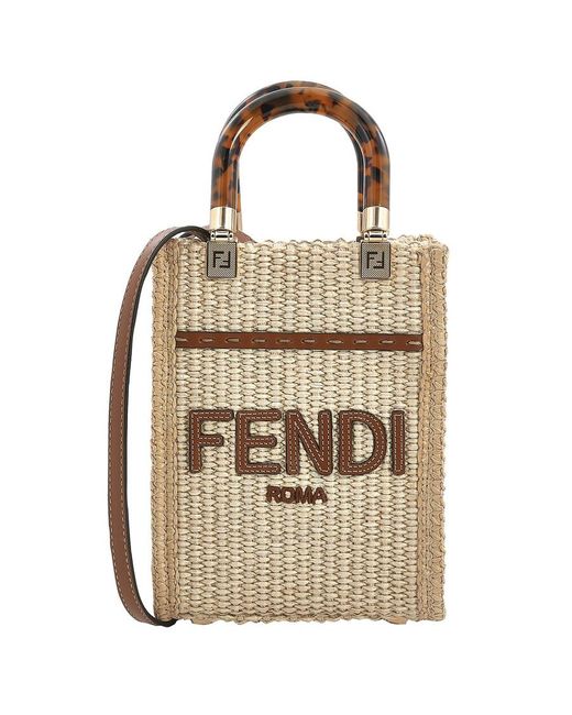 Fendi Mini Sunshine Shopper Raffia in Metallic | Lyst