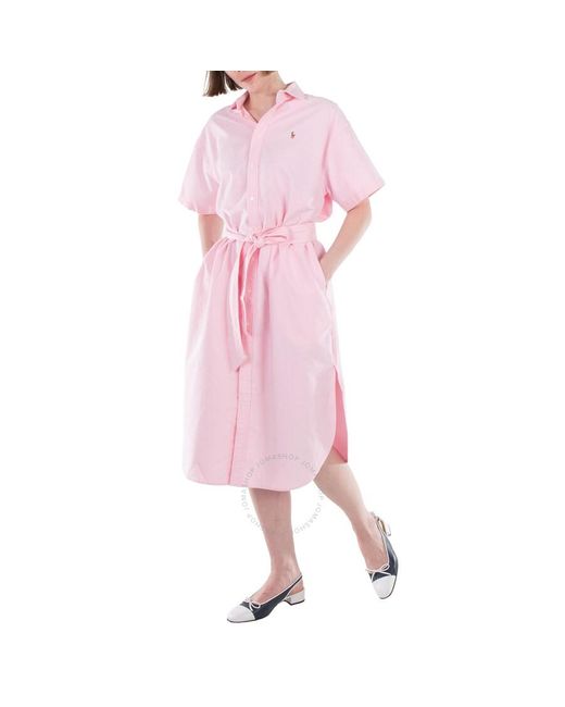 Polo Ralph Lauren Oxford Shirt Dress With Belt in Pink | Lyst