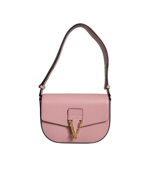 Versace Grainy Calf Leather Logo Crossbody Shoulder Bag in Pink | Lyst UK