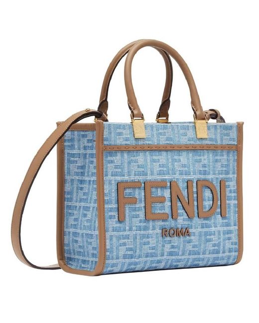 Fendi Embossed Logo Denim Bag in Blue | Lyst