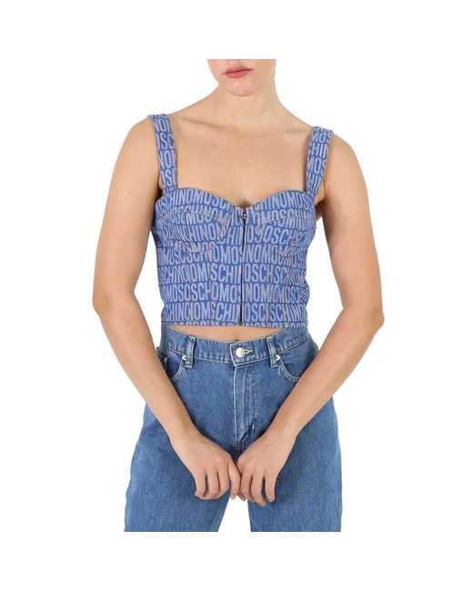 Moschino Ladies Fantasy Print Monogram Denim Cropped Top in Blue | Lyst UK