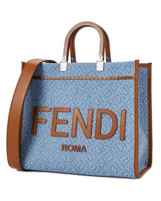 Fendi Sunshine Logo Patch Shopper Bag in Blue | Lyst