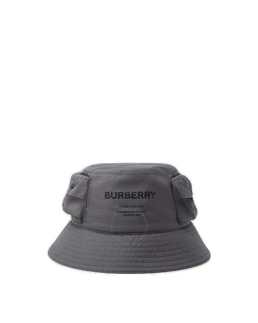 Burberry Cotton Wide-brim Bucket Hat in Gray for Men | Lyst