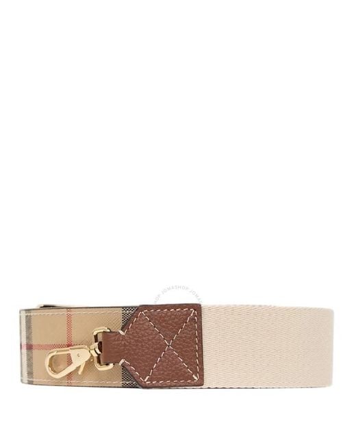 Burberry Check Logo Panelled Bag Strap in Natural | Lyst