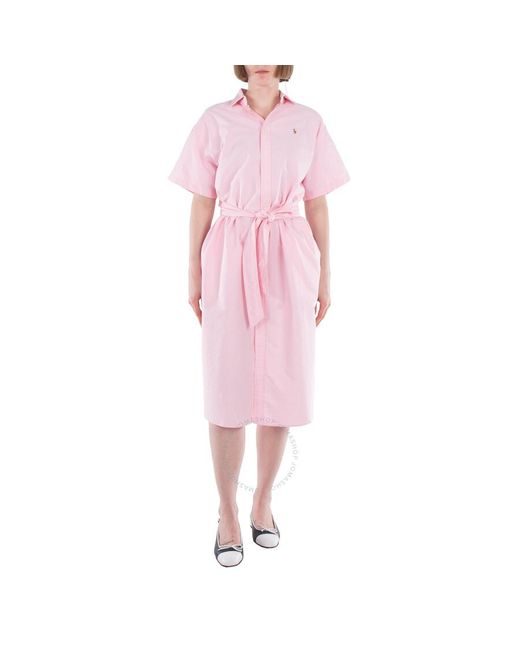 Polo Ralph Lauren Oxford Shirt Dress With Belt in Pink | Lyst