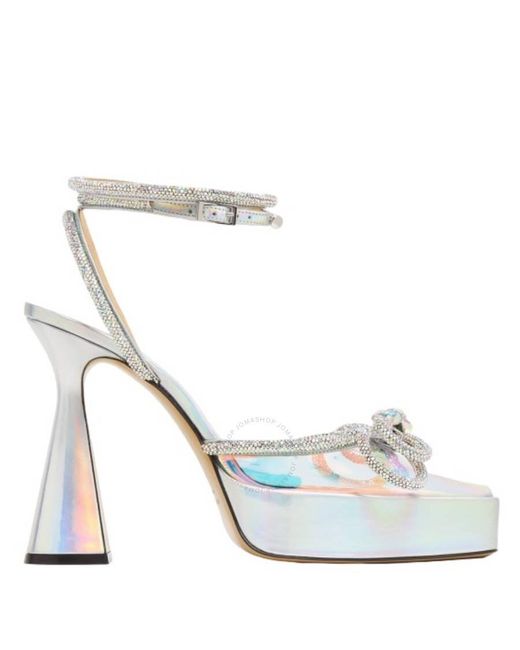 Mach & Mach Irisdescent Double Bow Platform Pumps in White | Lyst