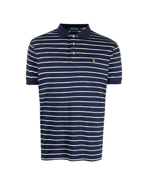 Polo Ralph Lauren Logo Motif Stripe Pattern Polo Shirt in Blue for Men ...