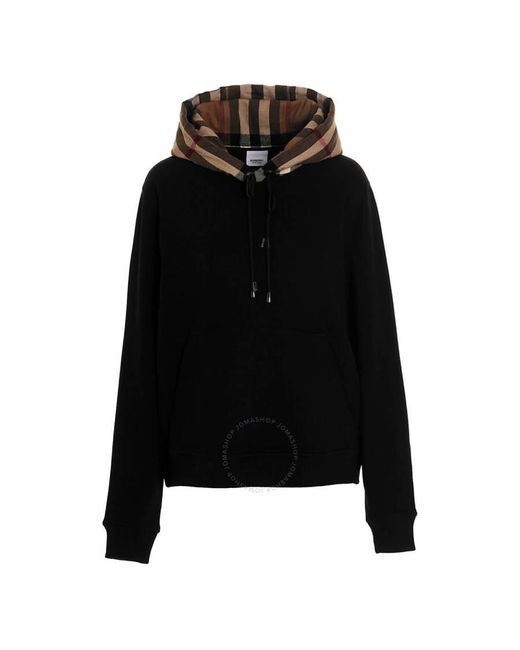 Burberry Check Hood Oversized Hoodie in Black | Lyst