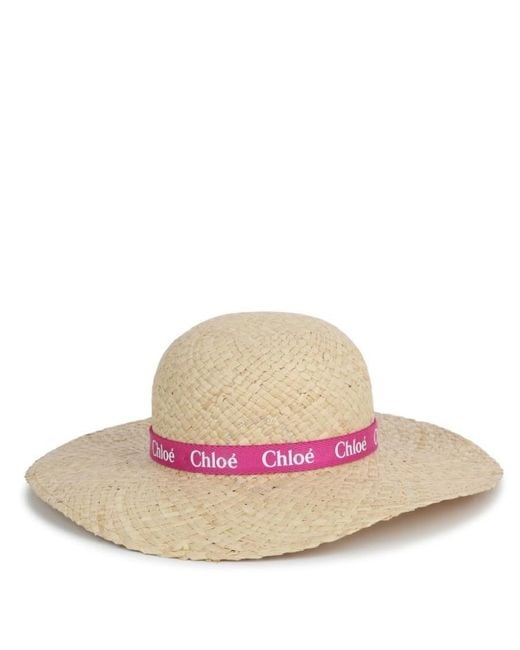 Chloé Raffia Logo-Print Wide Brim Sun Hat in Pink | Lyst