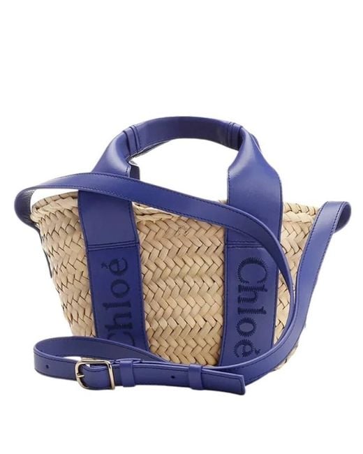 Chloé Small Sense Raffia Tote Bag in Blue | Lyst