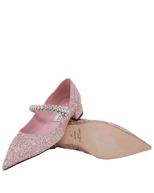 Jimmy Choo Bing Glitter Crystal-Strap Ballerina Pumps, Brand Size 36 Us in Pink | Lyst