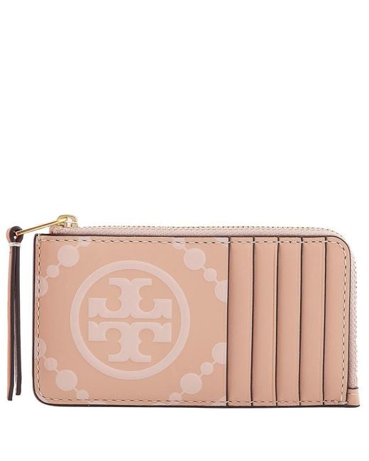 Tory Burch T Monogram Zip Card Case in Pink | Lyst UK