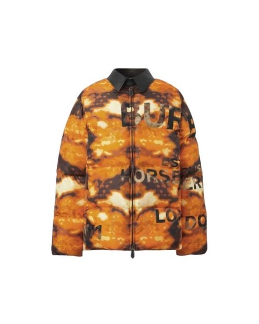 Burberry Leather Collar Camouflage Print Puffer Jacket in Orange for ...