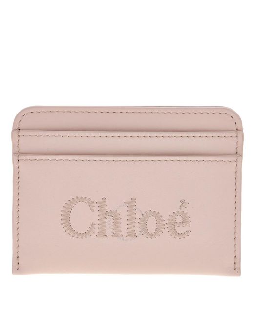 Chloé Logo-Embroidered Leather Cardholder in Pink | Lyst UK