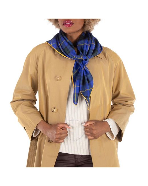 Burberry Check Pattern Sqaure Silk Scarf in Blue | Lyst