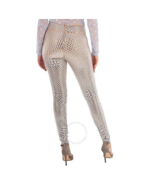 Burberry Silver Bobbie Sheer Metallic Mesh leggings in Natural | Lyst