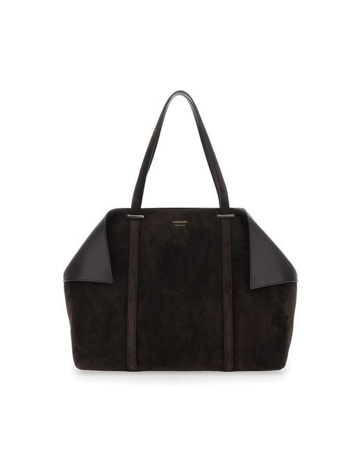 Ferragamo Tote Bag With Folded Corners And Logo Lettering Embossed On ...