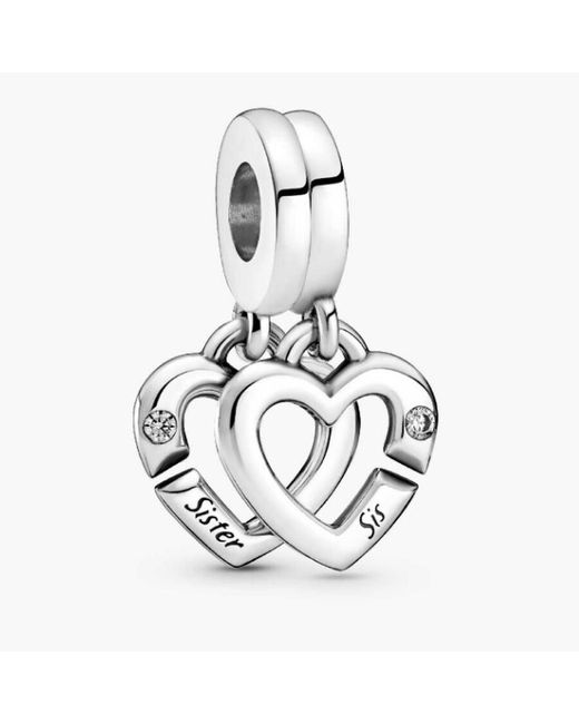 PANDORA Sister Hearts Sterling Split Dangle in Metallic | Lyst UK