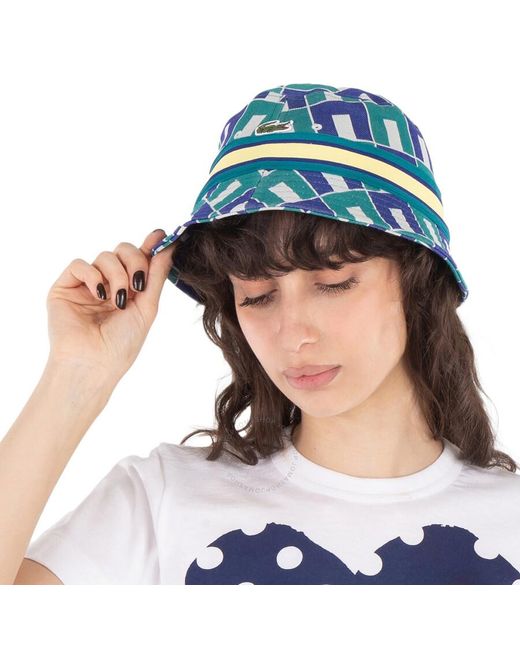 Lacoste Patterned Jacquard Bucket Hat in Blue | Lyst UK