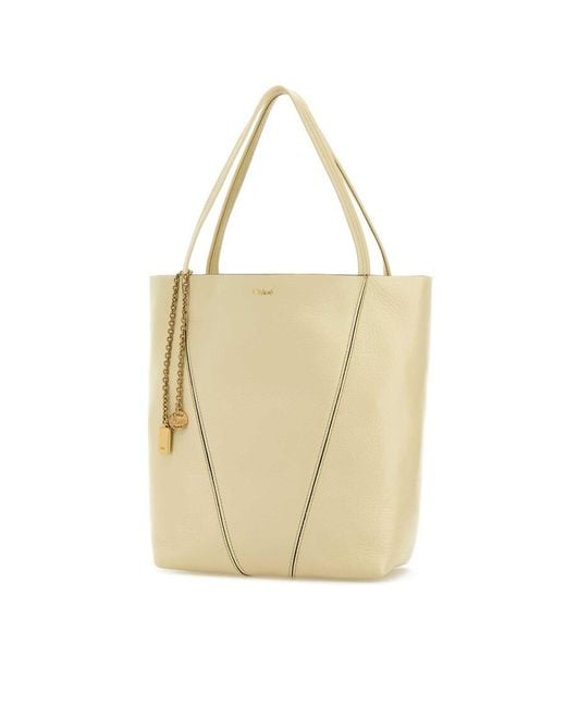 Chloé Chlo Pastel Leather Spin Shopping Bag in Natural | Lyst UK