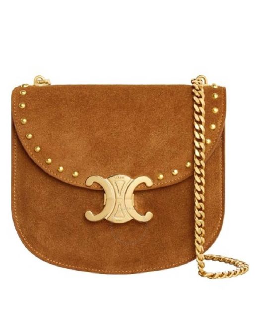 Celine Besace Clea Chain Satchel Bag in Brown | Lyst