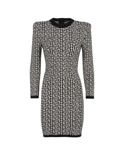 Balmain Jacquard Monogram Mini Dress, Brand Size 40 (Us in Black | Lyst