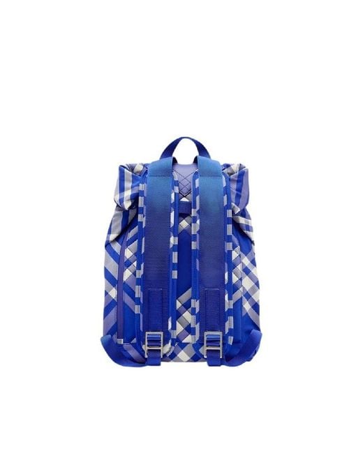 Burberry Check Pattern Roll Backpack in Blue for Men | Lyst