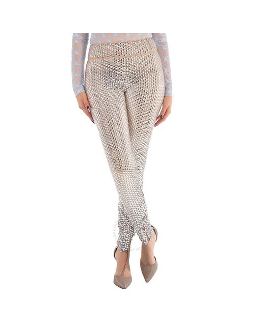 Burberry Silver Bobbie Sheer Metallic Mesh leggings in Natural | Lyst