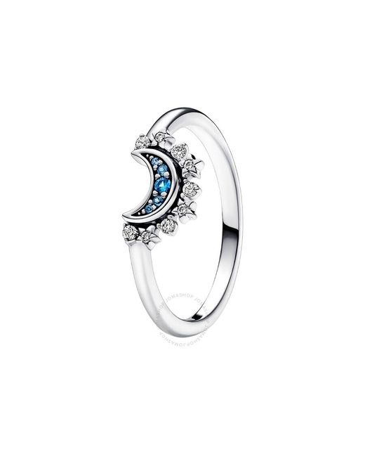 PANDORA Moments Sterling Sparkling Moon Ring in Blue | Lyst