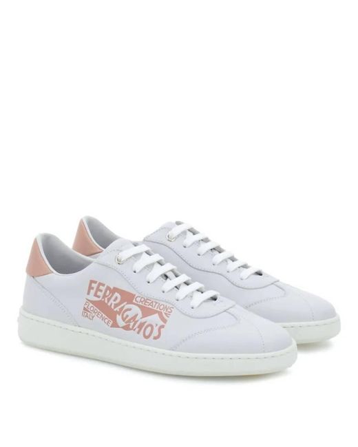 Ferragamo Venna-Logo Leather Sneakers in White | Lyst